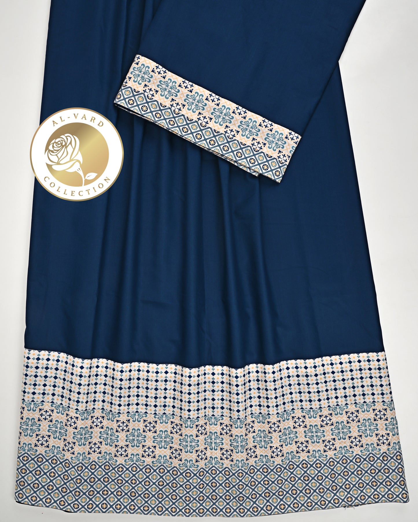 Navy Blue Ohbat Rida With Smart Mix Design Print Panel – AL-Vard Collection