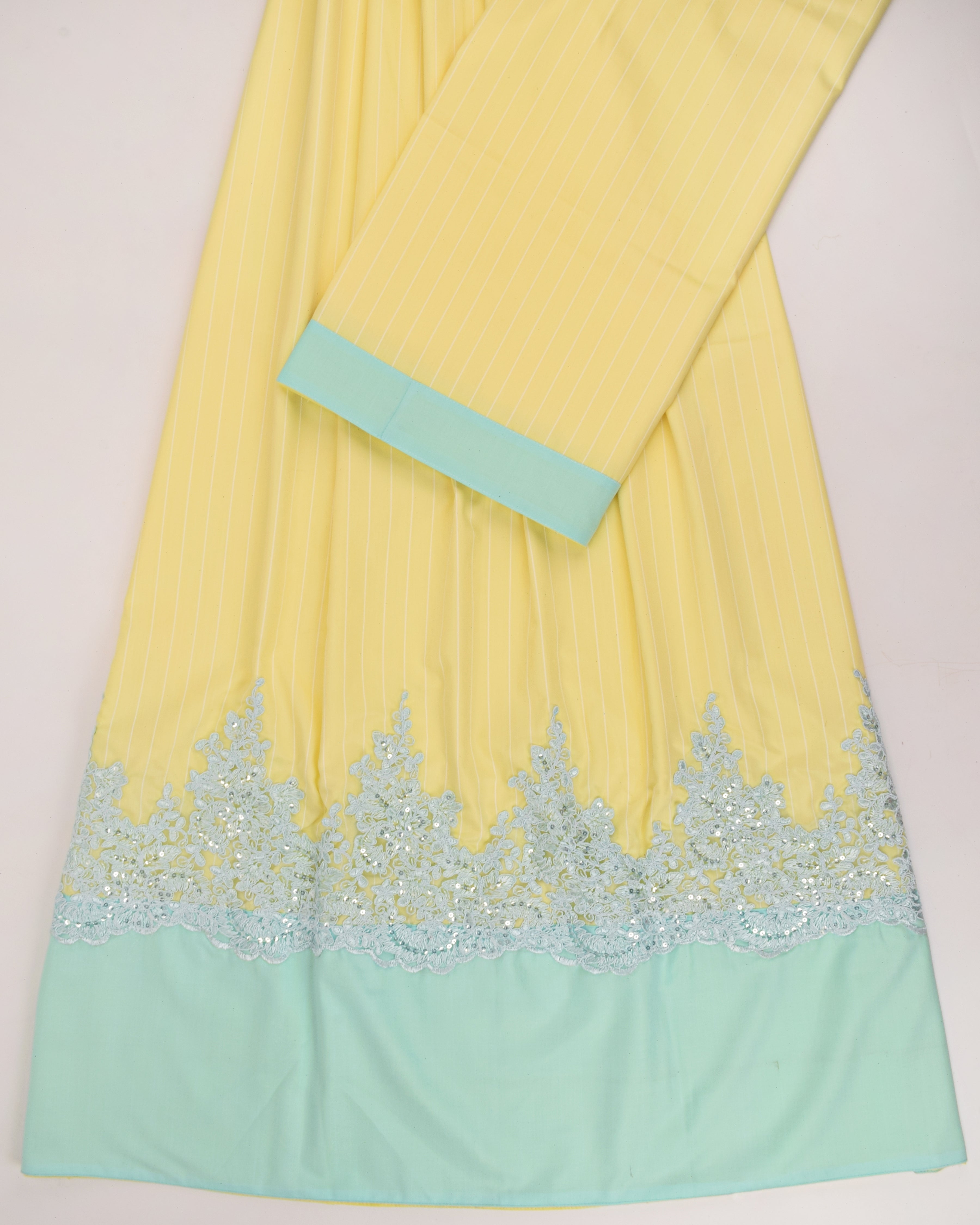 Mango Yellow White Line Rida With Smart Panel & Lace – AL-Vard Collection