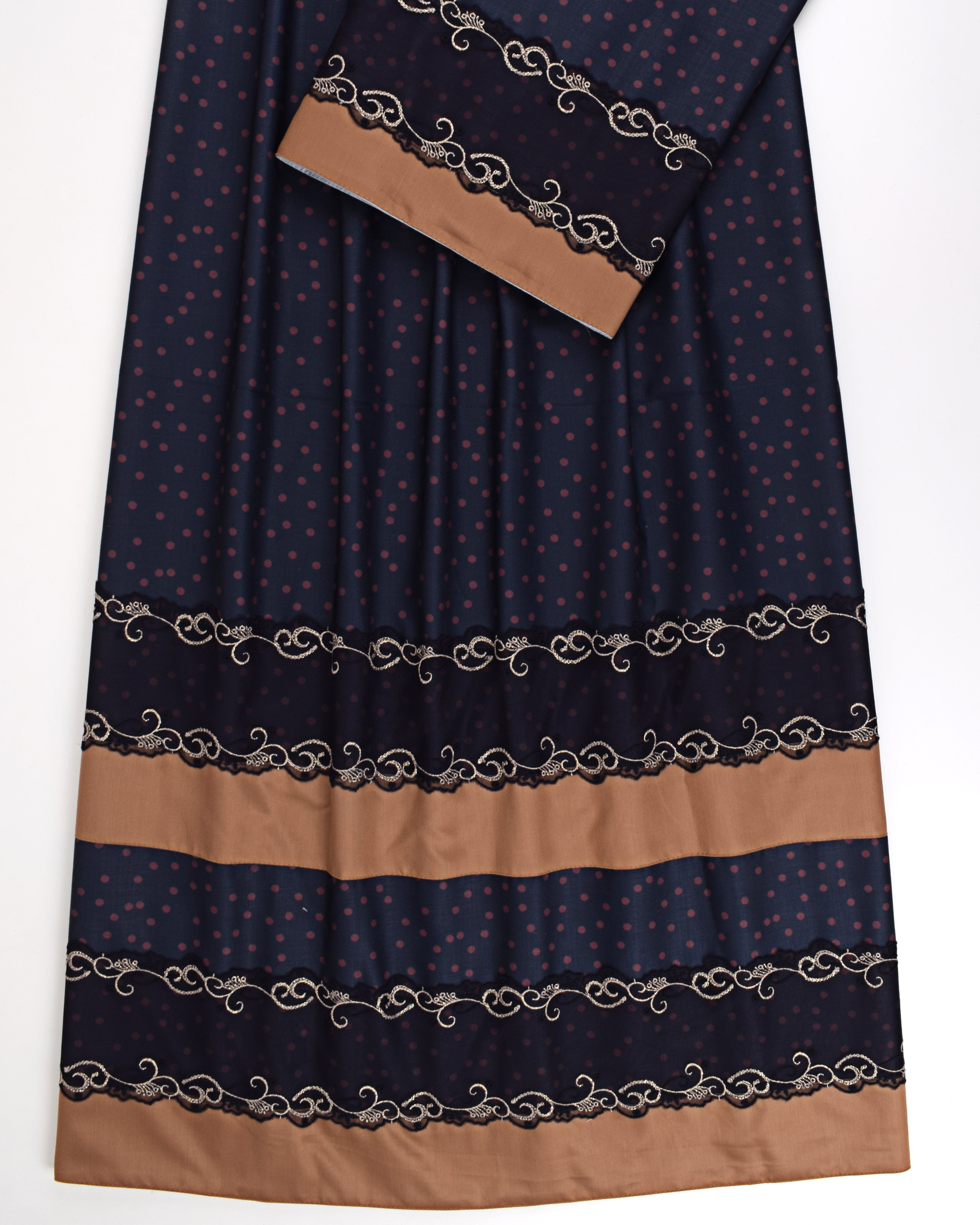 Navy Blue Dots Rida With Smart Lace & Panel – AL-Vard Collection