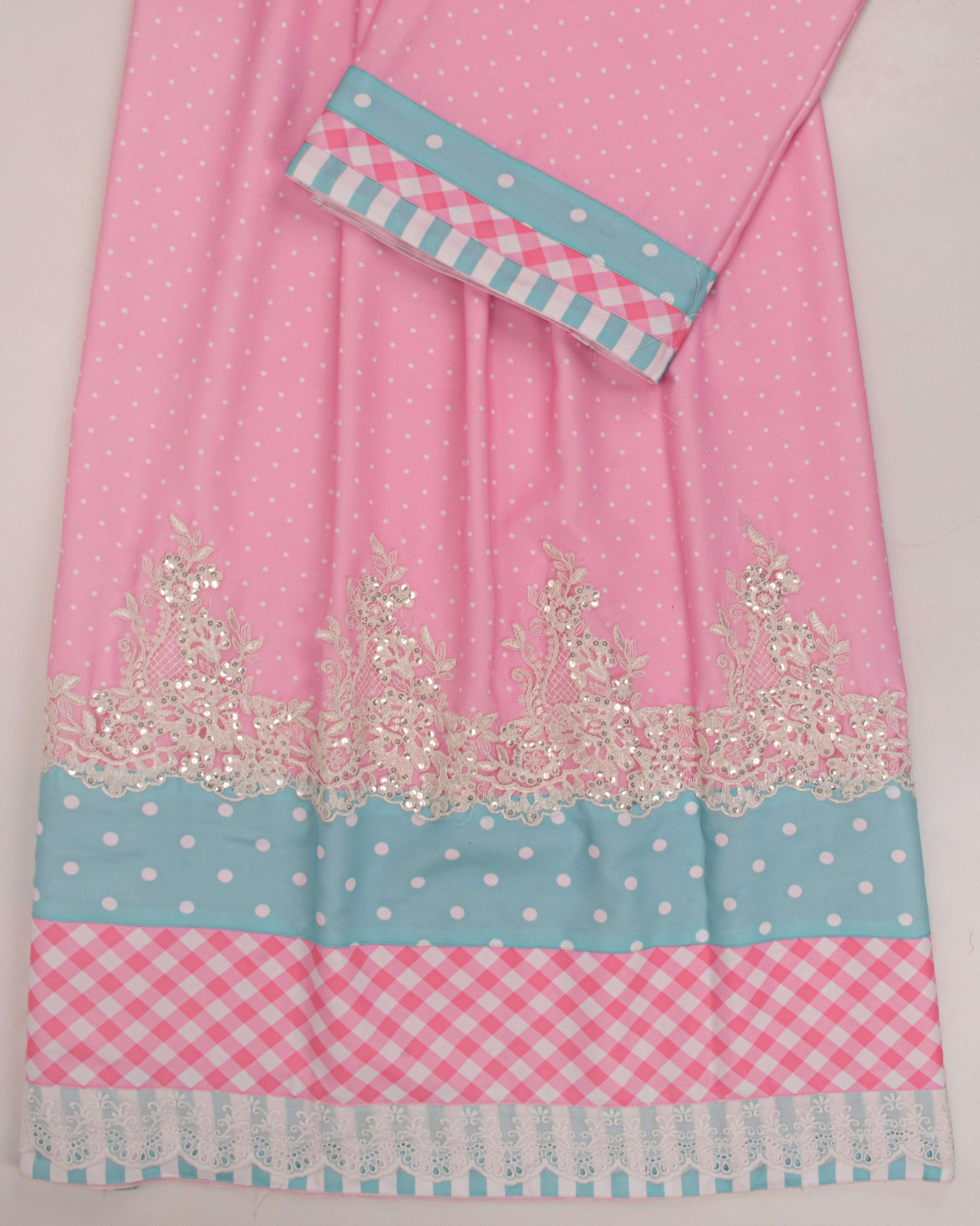 Onion Pink Dots Rida With Heavy Look Lace & Smart Panel – AL-Vard ...