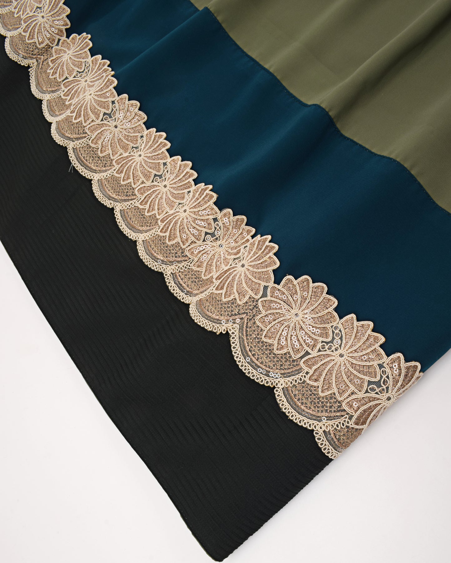 Olive Mehndi Green Abaya Rida With Dark Green Panel & Smart Golden Lac ...